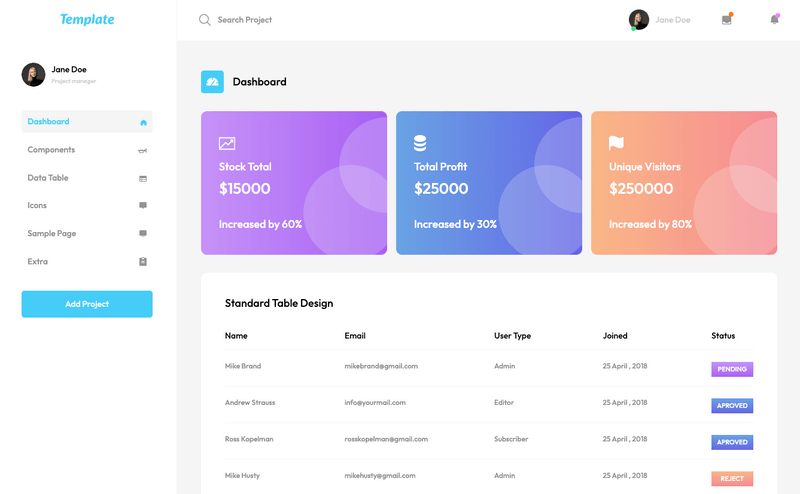 Light Theme Dashboard | Free Webflow Component